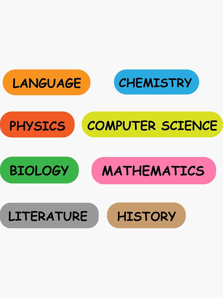 "subject labels" Sticker for Sale by designsmaster99 | Redbubble