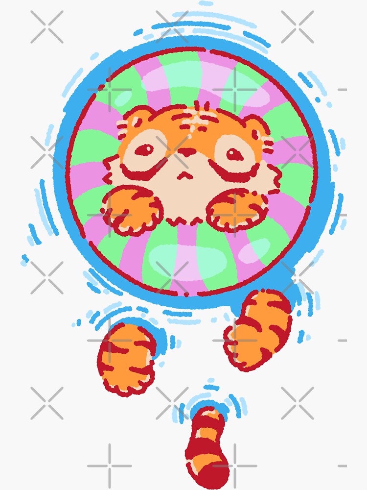 "Tiger swimming with a floater" Sticker for Sale by tinyartsshop ...