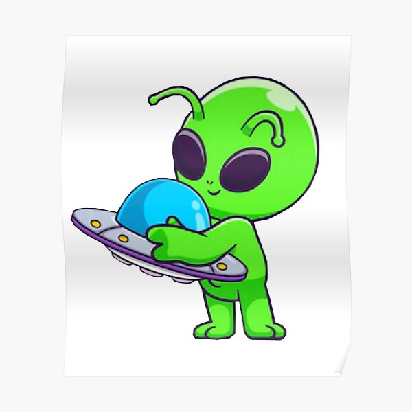 "Cute alien hugging a UFO cartoon." Poster for Sale by CoolMoonDesigns ...