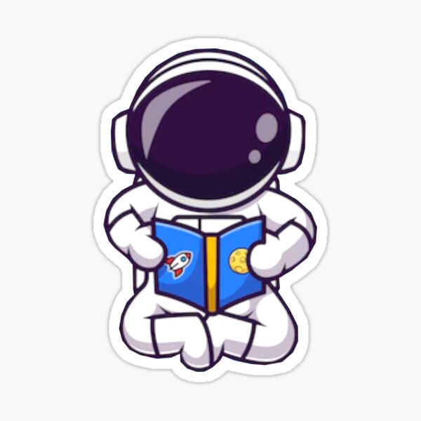 " Cute astronaut sitting and reading a book." Sticker for Sale by ...