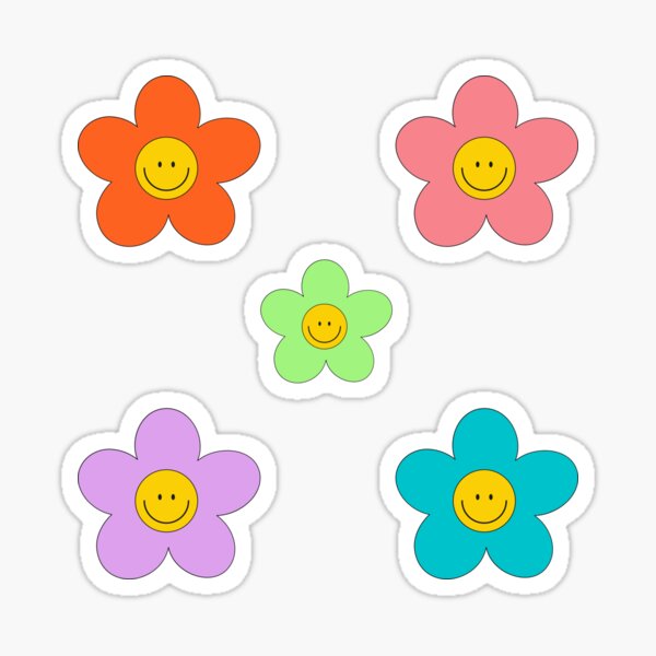 "colorful flowers with smiling face" Sticker for Sale by MouDantArts ...