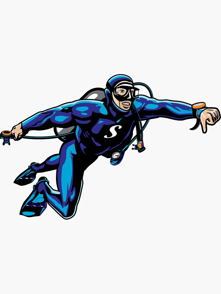 "Diver in comics style showing the signal Let's go Dive!" Sticker for ...