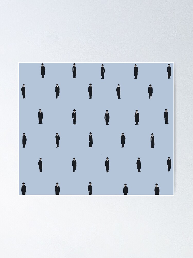 "'Golconda' by René Magritte (raining men, blue background)" Poster for ...