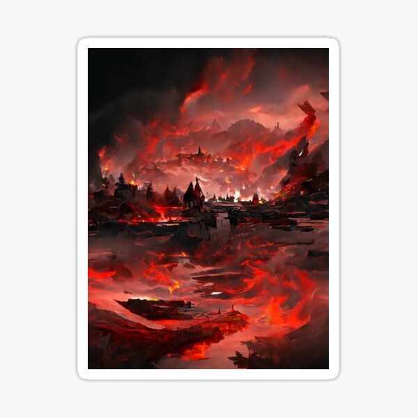 "Burning City Landscape Digital Artwork" Sticker for Sale by ...