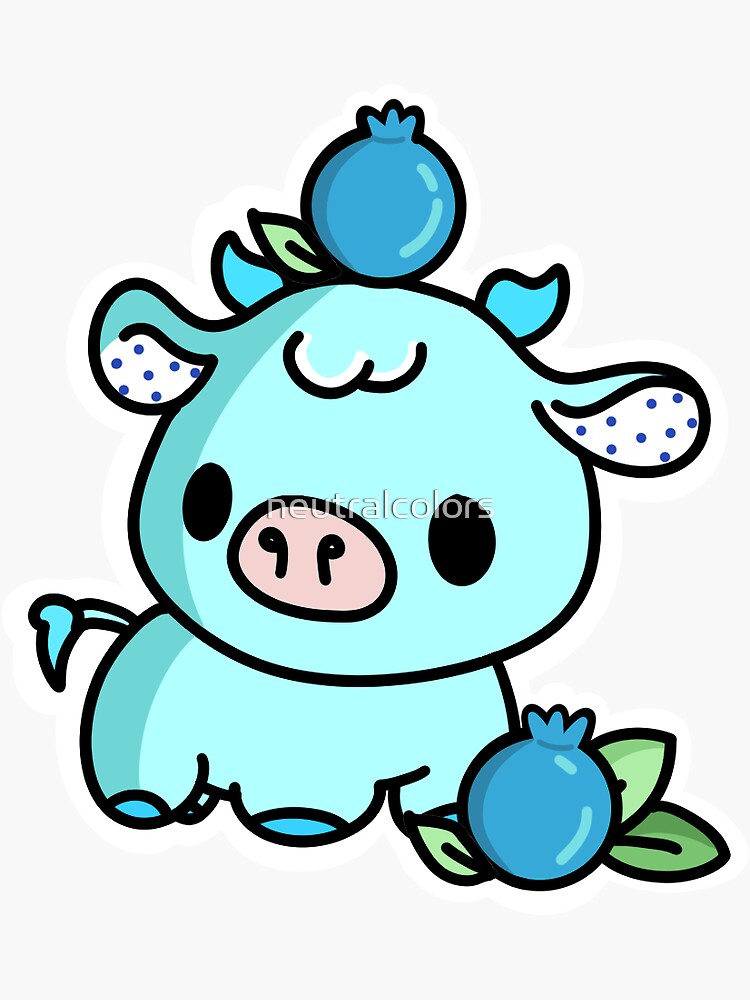 "Cute Blueberry Cow " Sticker for Sale by neutralcolors | Redbubble