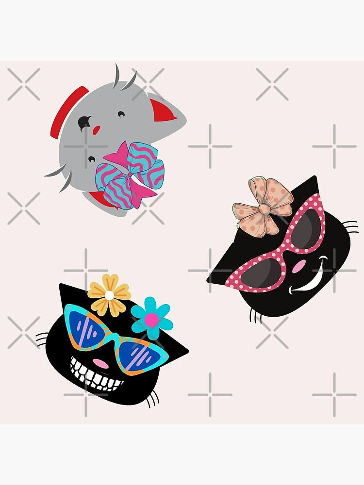 "Tree pack of stickers of cute princess kittens with bows.. Pack of ...