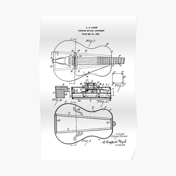 "'Loar' guitar patent drawing." Poster for Sale by timothybeighton ...