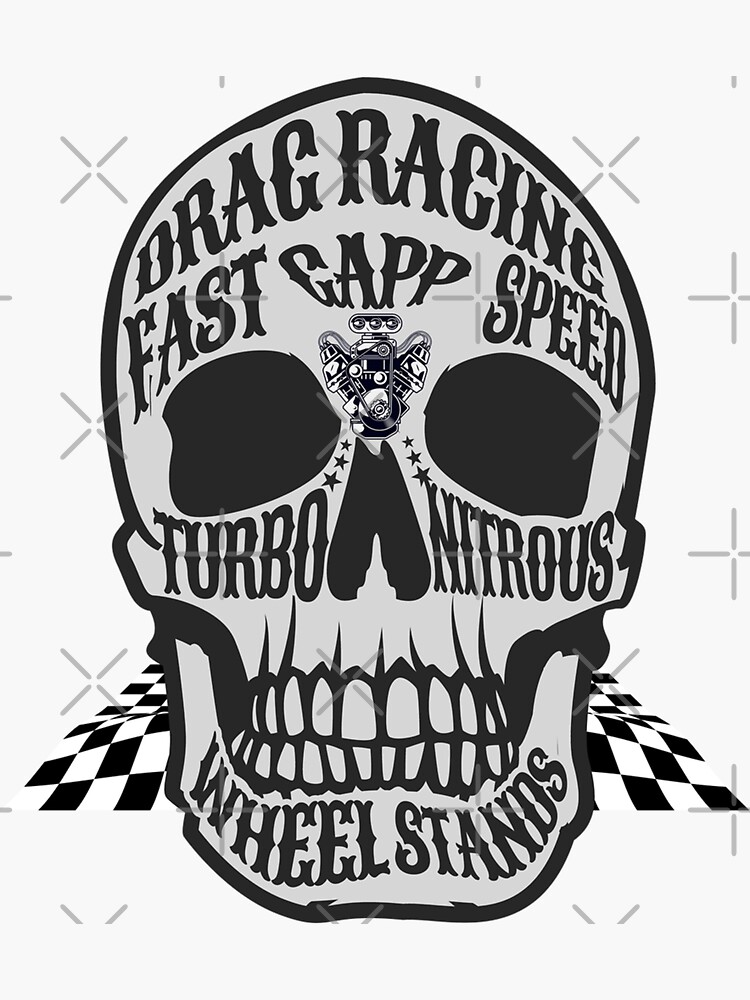 "Drag Racing Fast Gapp Speed Turbo Nitrous Wheel Stands Skull Checkered ...