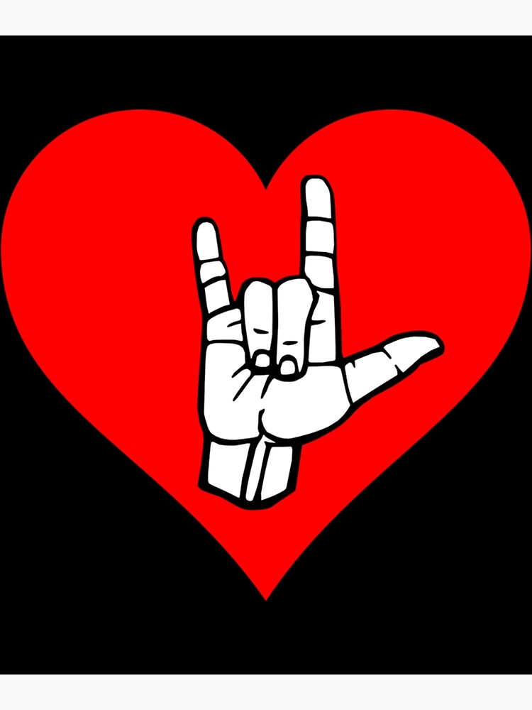 "ily sign on red heart Sign language black and white design " Poster ...