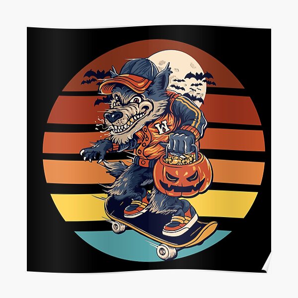 "Spooky Halloween Wolf Skateboarding On A Full Moon" Poster for Sale by ...