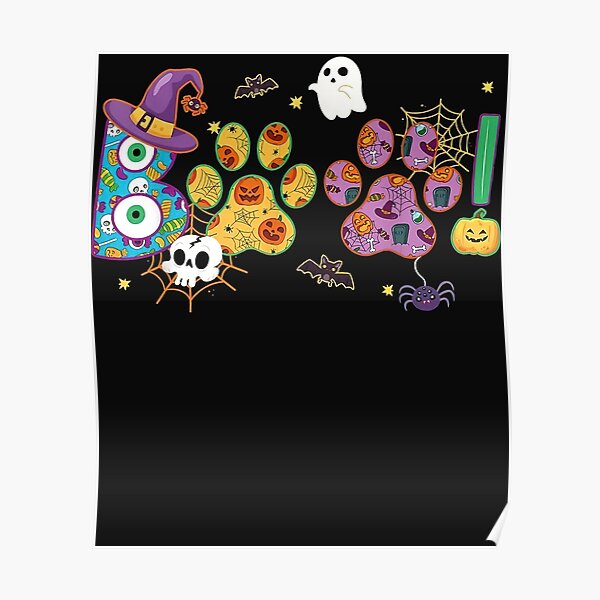 "Dog Halloween Boo Paw Print With Spiders Pumpkin Witch Ghost" Poster ...