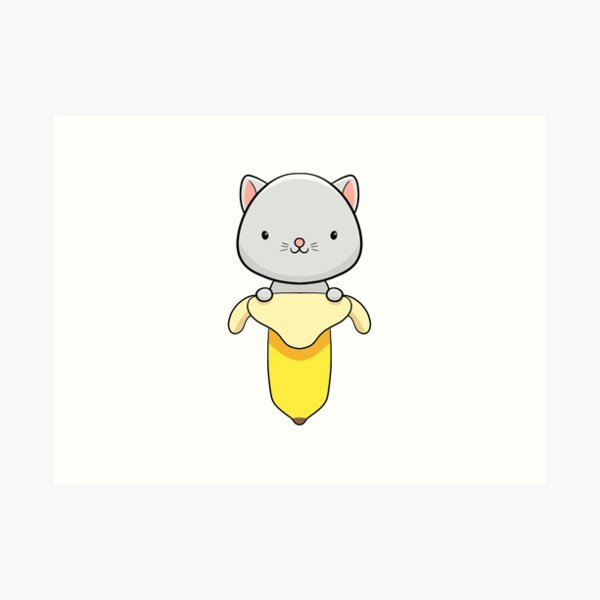 "Banana Peel Cat Cute Kawaii Drawing" Art Print for Sale by Teeming ...