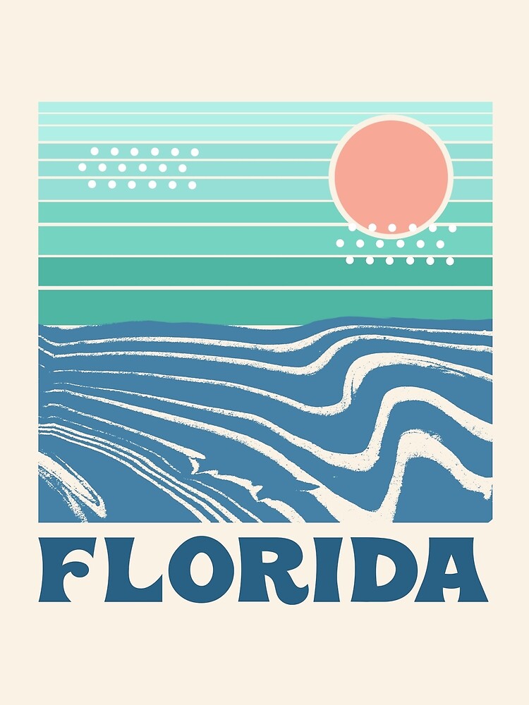 "Florida - travel poster retro throwback beach surfing vacation 70s ...