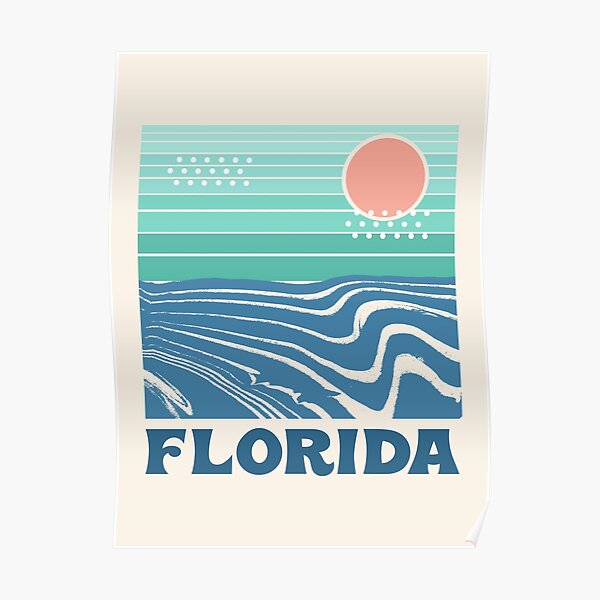 "Florida - travel poster retro throwback beach surfing vacation 70s ...