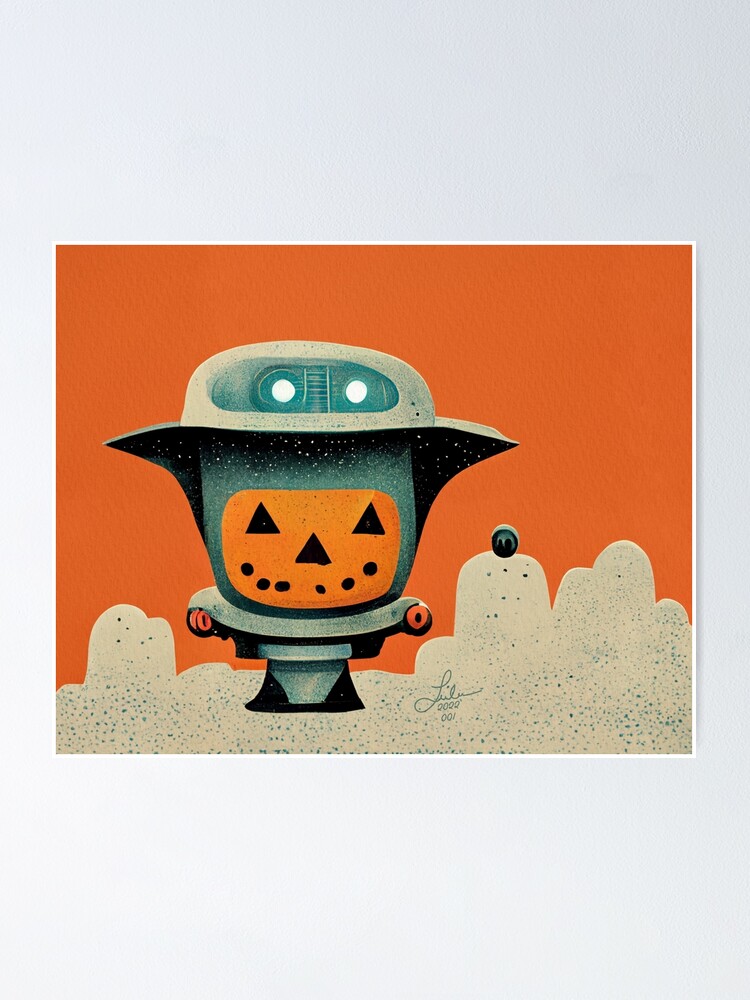 "Retro Halloween Robot 001 • Cute Custom Kids Halloween Art Series ...