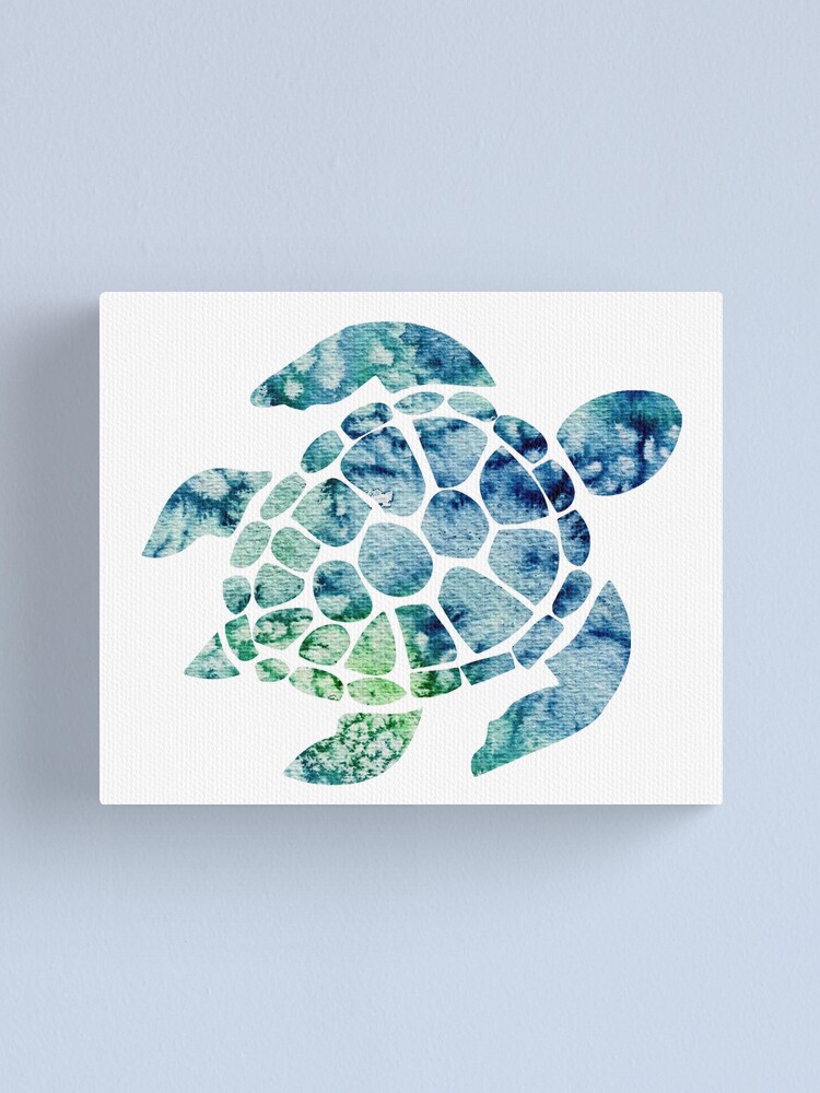 "Watercolor blue and green sea turtle design " Canvas Print by ...