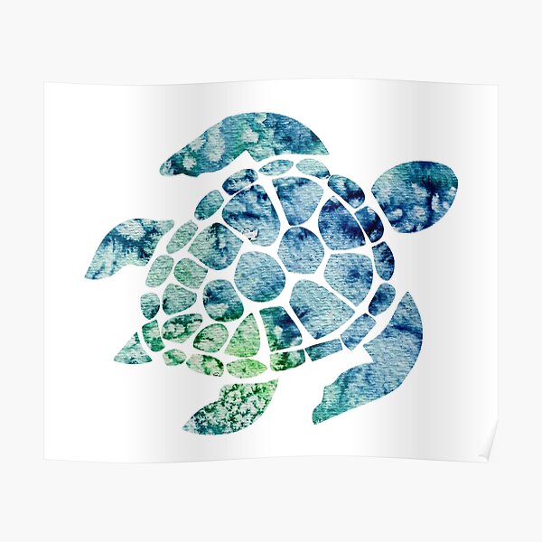 "Watercolor blue and green sea turtle design " Poster by sampalahnukart ...