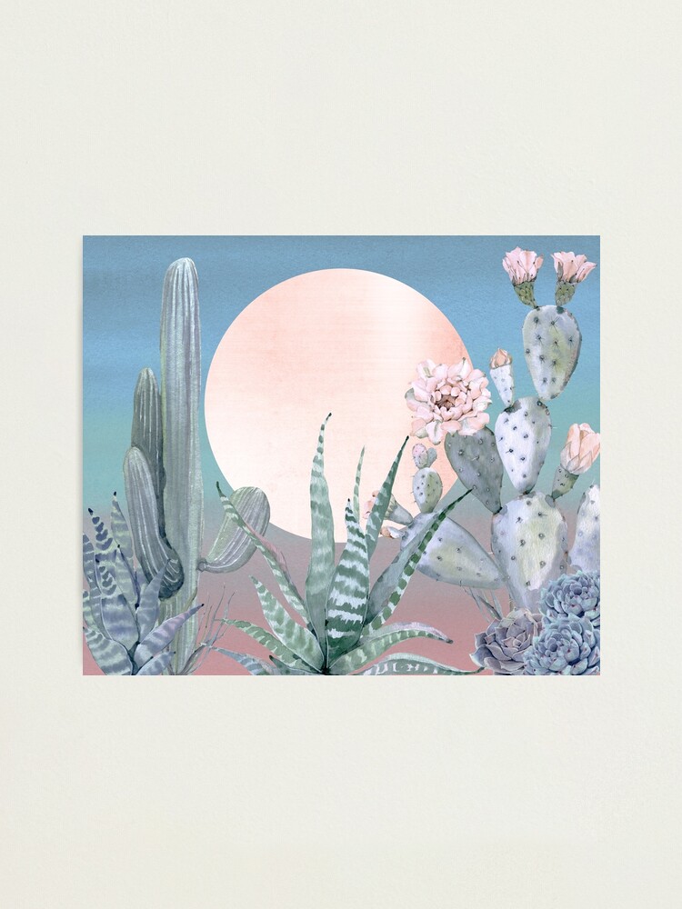 "Cactus Twilight Pretty Pink Rosegold and Blue Desert Cacti ...