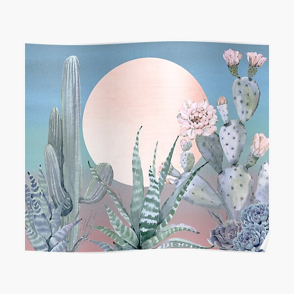 "Cactus Twilight Pretty Pink Rosegold and Blue Desert Cacti ...