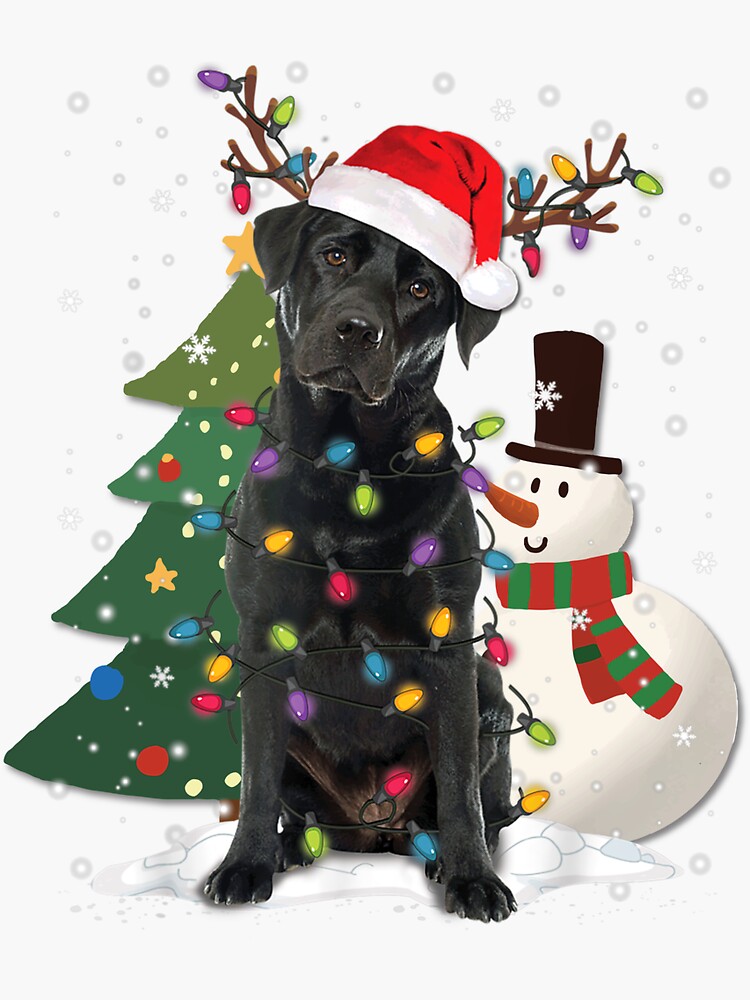 "Black Lab Labrador Christmas Tree Light Pajama Dog Xmas Gift" Sticker ...