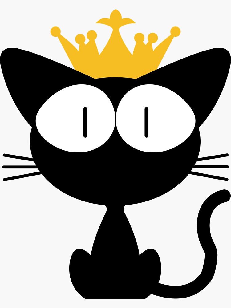 "Queen Cat Cartoon Face , Black Cat with Crown" Sticker for Sale by ...