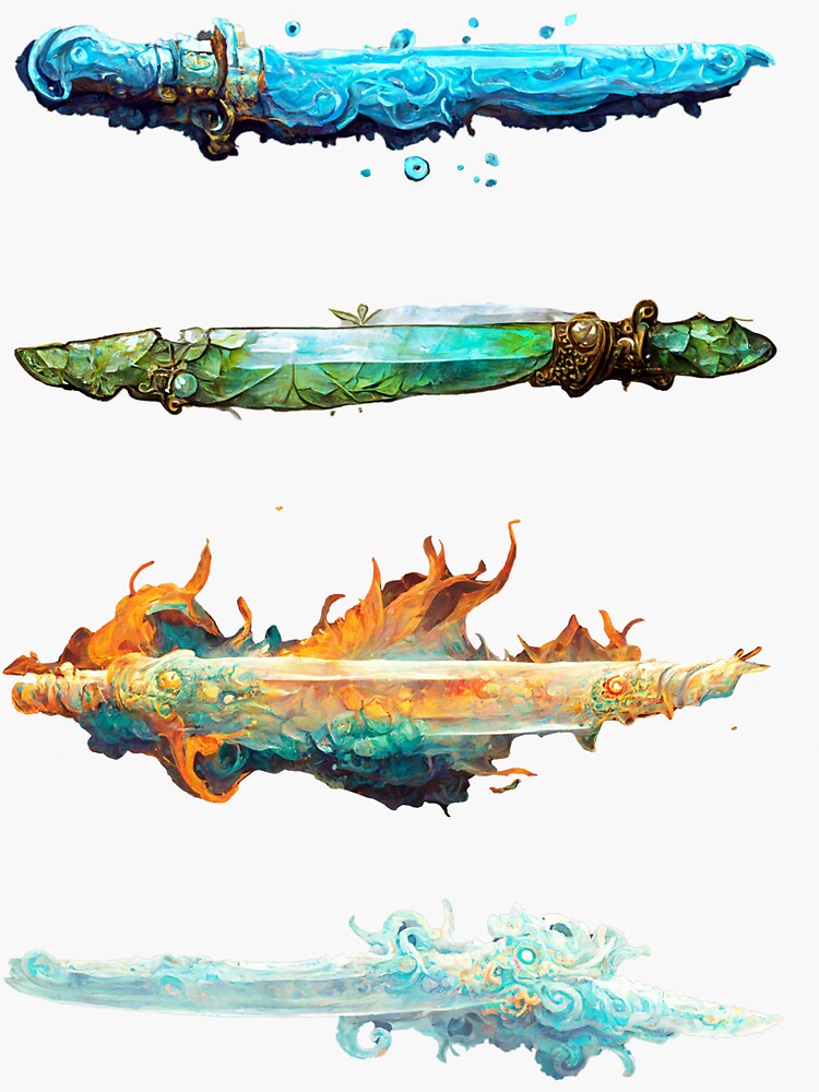 "Four elements swords - water, earth, fire, air" Sticker for Sale by ...