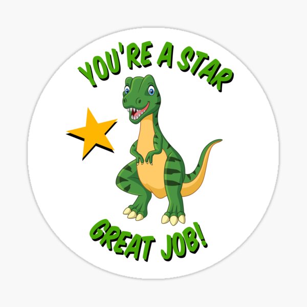 "Tyrannosaurus dinosaur gold star reward for kids." Sticker for Sale by ...