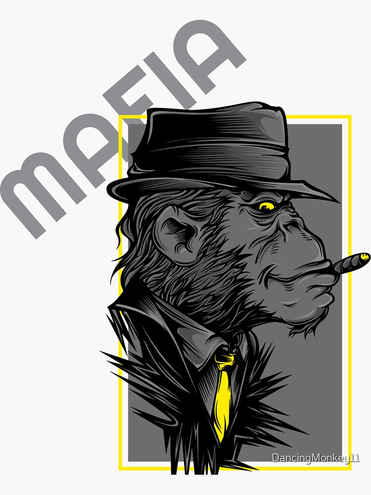 "Mafia Monkey Design Funny Boss Gangsta" Sticker for Sale by ...