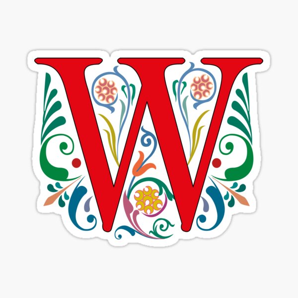 "Floral letter W colorful alphabet. botanical Renaissance. the fancy ...