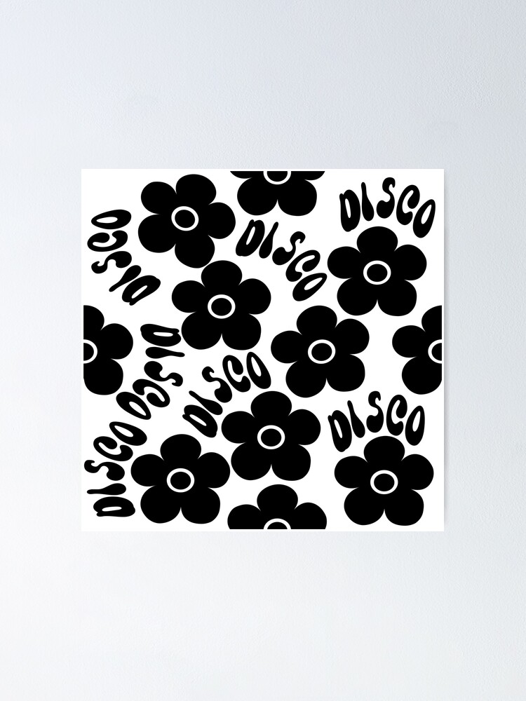 "White And Black Groovy Disco 70s Retro Flowers" Poster for Sale by ...