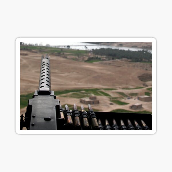 "A .50-caliber machine gun mounted on a CH-46 Sea Knight." Sticker for ...