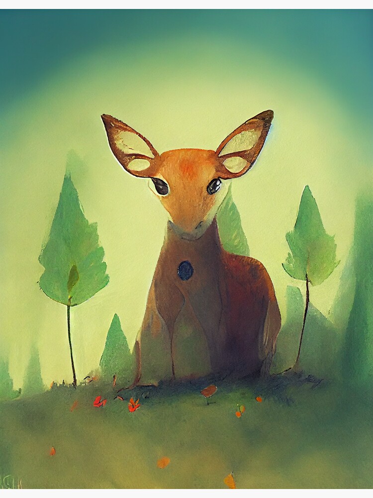 "Cute Doe In Nature Children Drawing" Sticker for Sale by ...