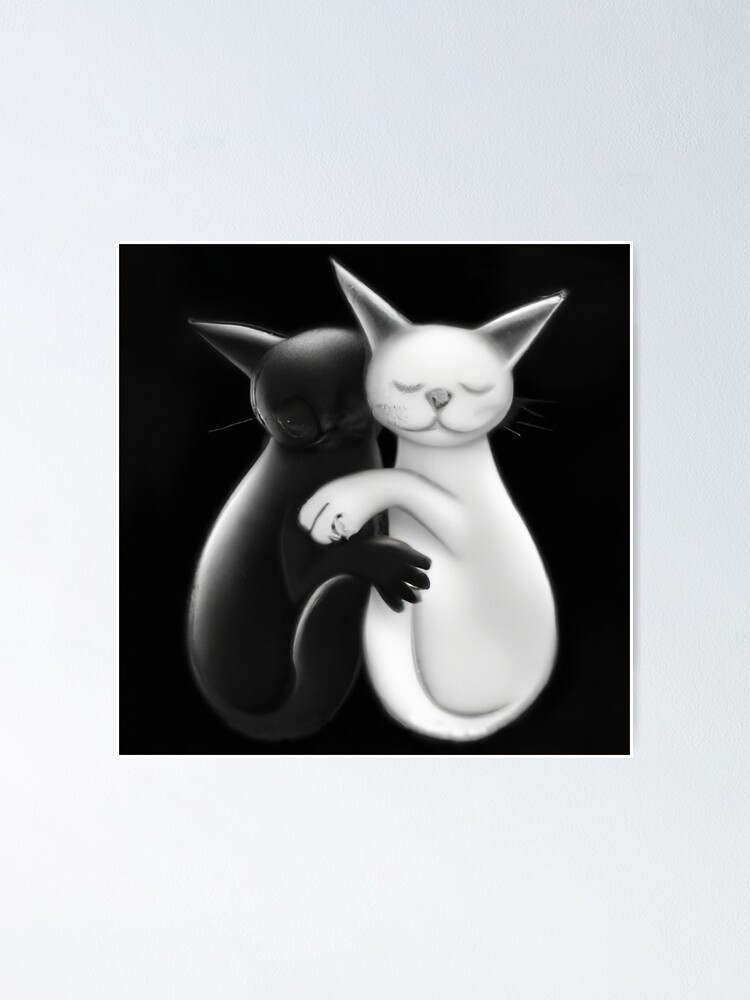 "White Cat Hugging a Black Cat" Poster for Sale by Parag-Travels ...