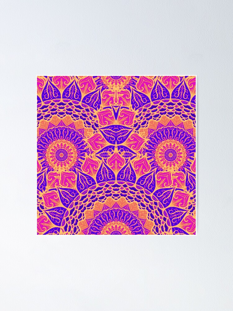 "Magenta and blue mandala pattern digital art" Poster for Sale by ...