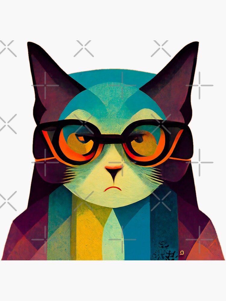 "Minimalist cat nerd " Sticker for Sale by hamptidampti | Redbubble