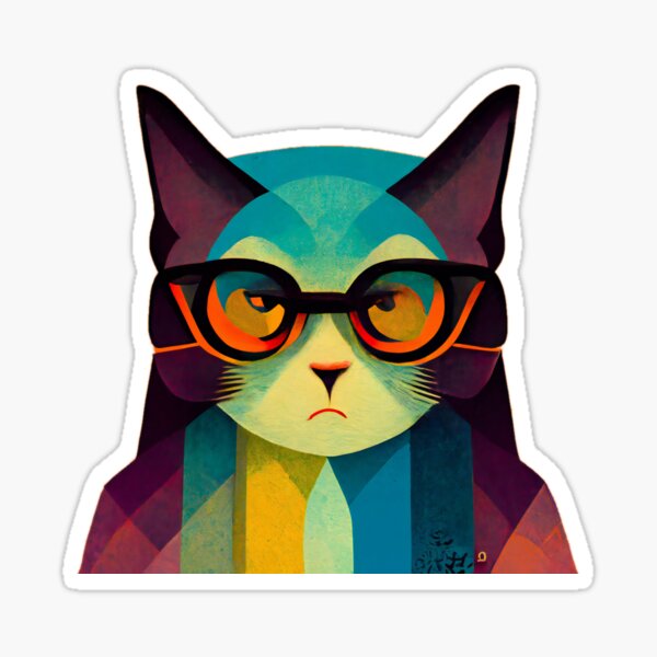 Minimalist Cat Nerd Sticker For Sale By Hamptidampti Redbubble