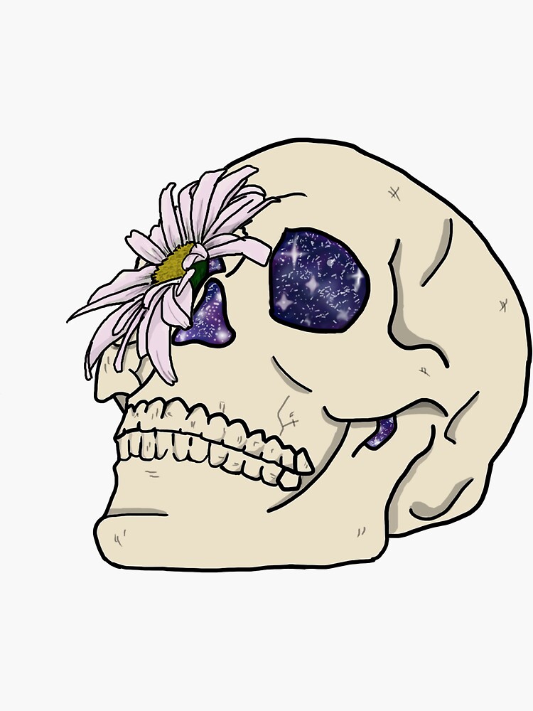 "Pink Daisy and Cosmos in Skull" Sticker for Sale by True2Form | Redbubble