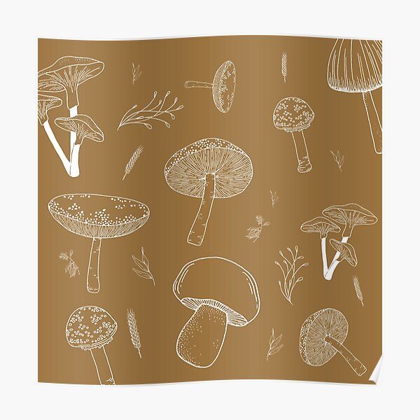 "Aesthetic mushroom design in light brown" Poster for Sale by ...