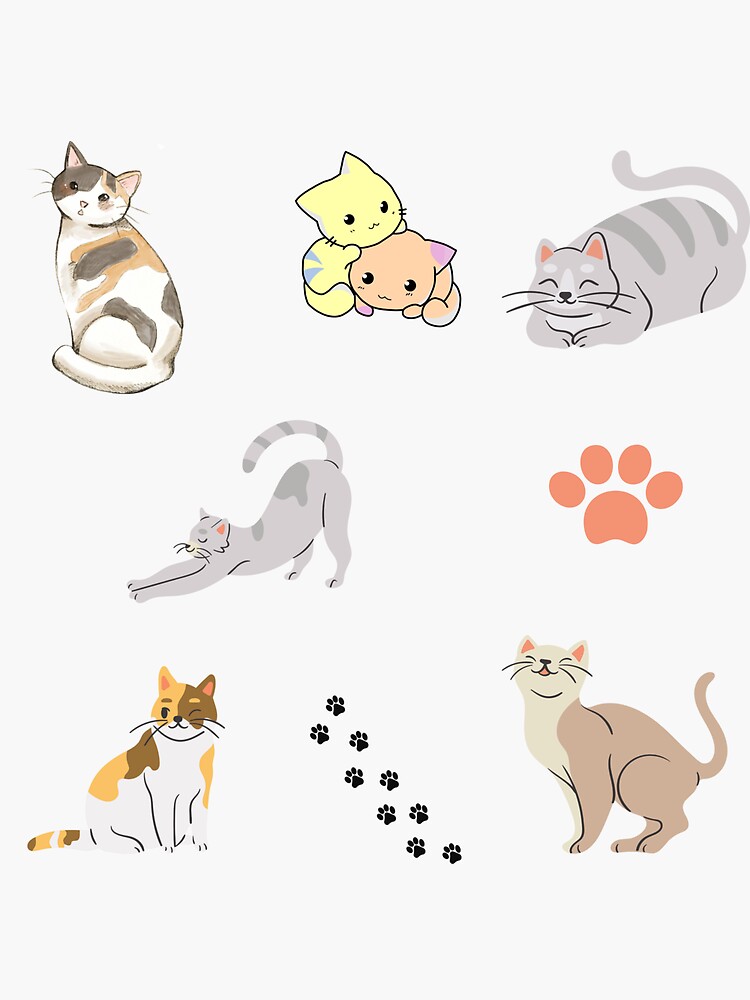 "cat stickers for journaling set of 8, junk journaling" Sticker for ...