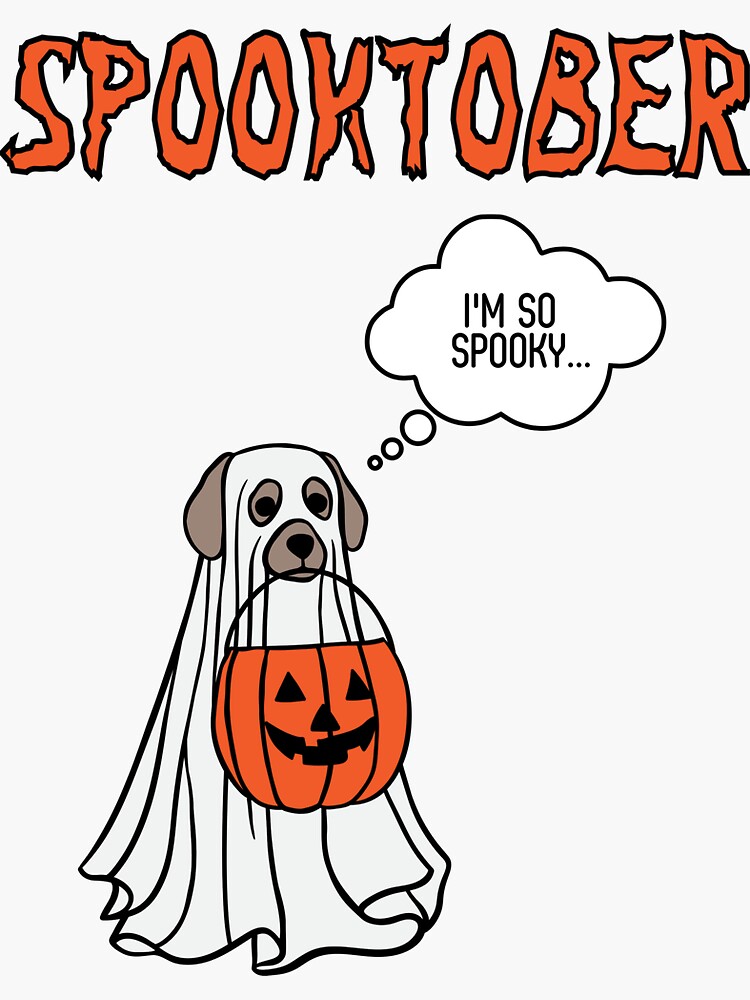 "Spooktober Spooky Dog in a ghost costume REVERSED" Sticker for Sale by ...