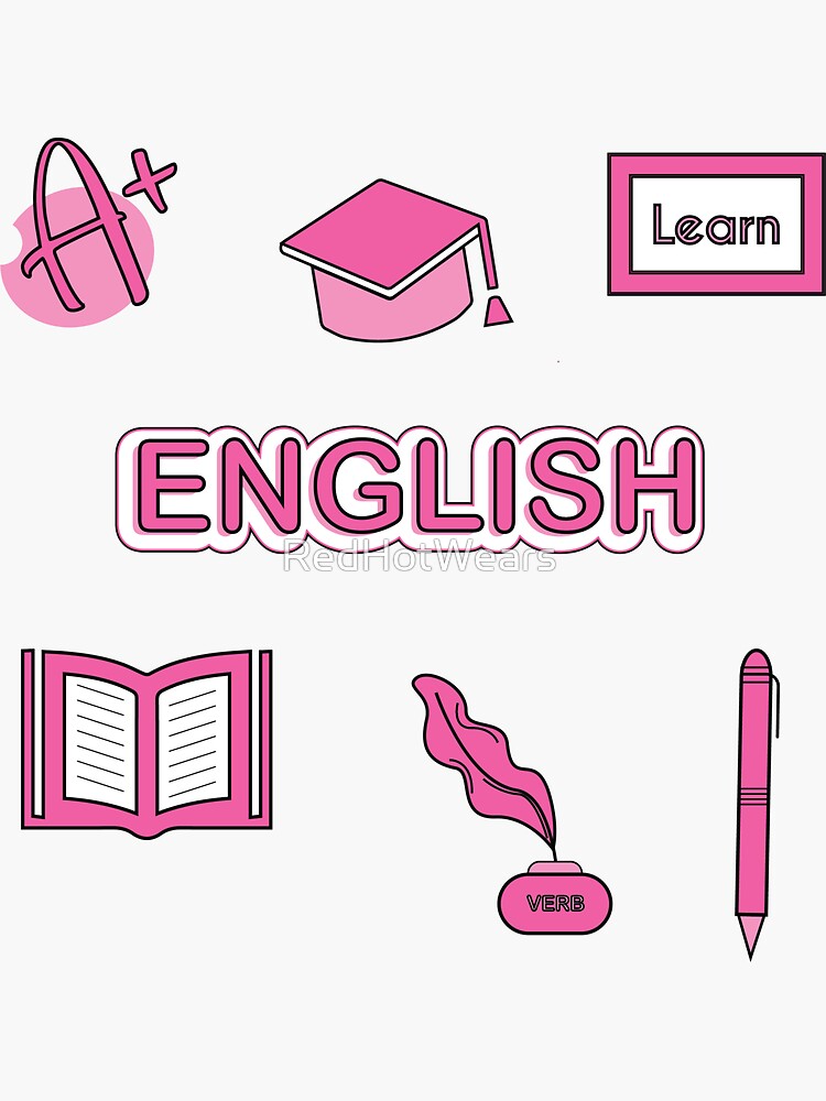 "Pink English School Subject Sticker Pack " Sticker for Sale by ...