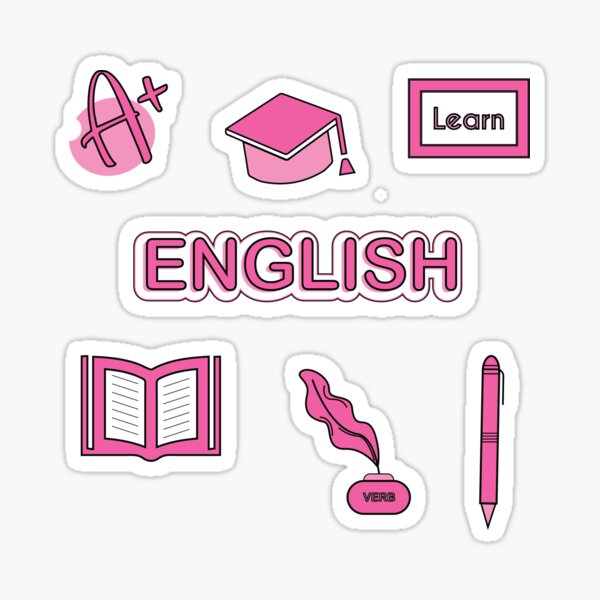"Pink English School Subject Sticker Pack " Sticker for Sale by ...