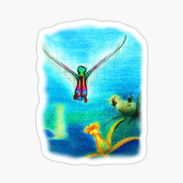 "Hummingbird, Bees and Dandelions" Sticker by 1Redbublppasswo | Redbubble