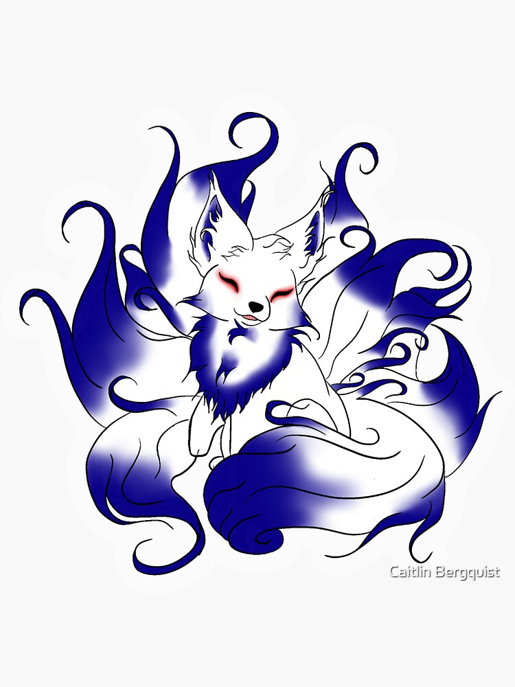 "Dark Blue Kitsune" Sticker for Sale by Leelookoneko | Redbubble