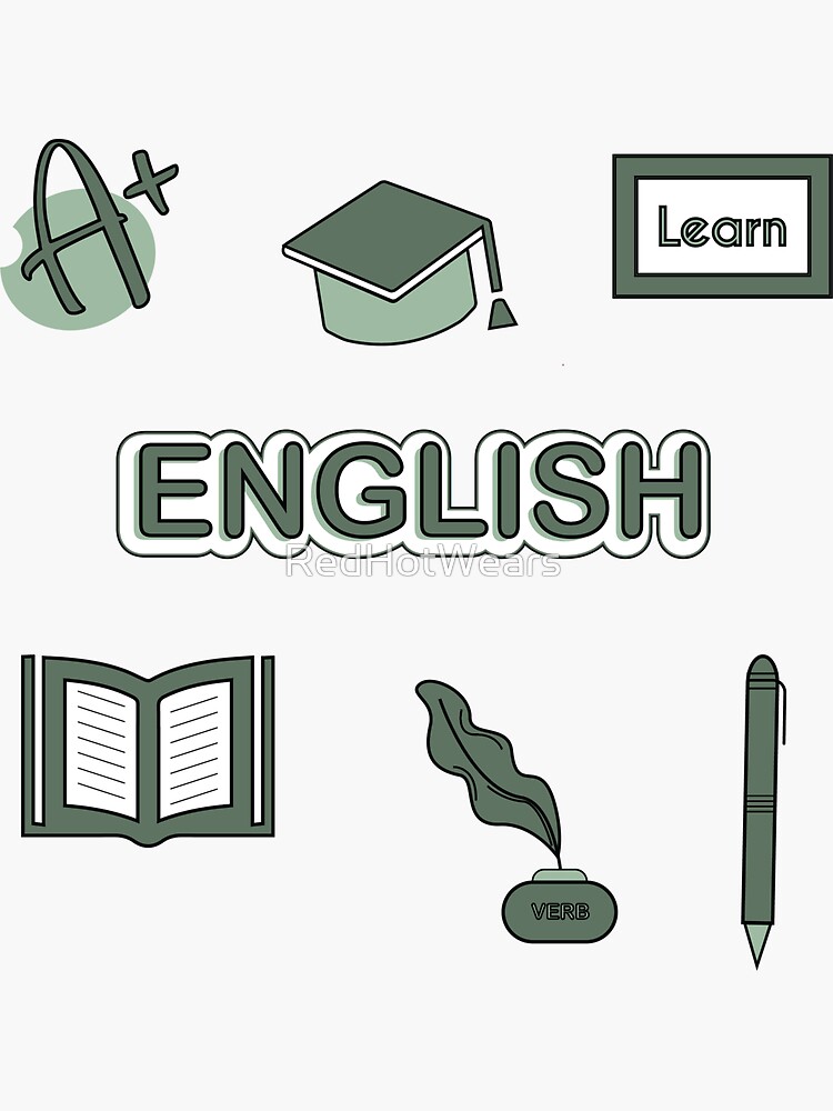"Light green English School Subject Sticker Pack " Sticker for Sale by ...