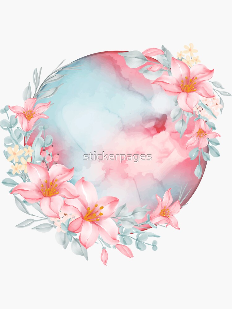 "Sticker peach lily flower and pink full moon" Sticker for Sale by ...