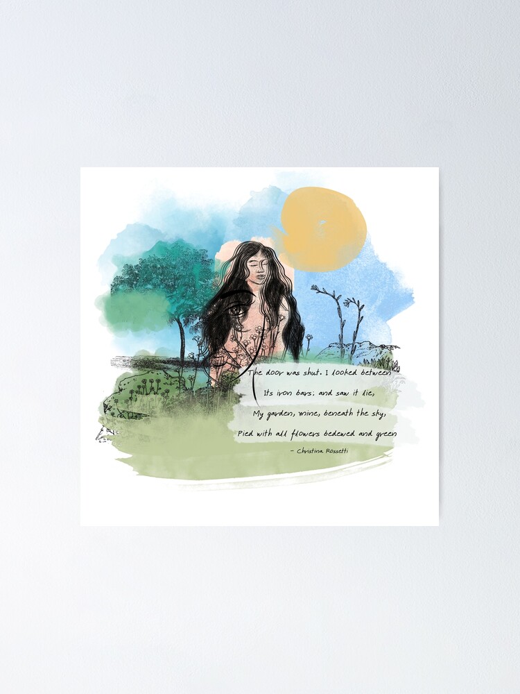 "Poetry Cafe - Woman in Garden, Painting Collage " Poster for Sale by ...