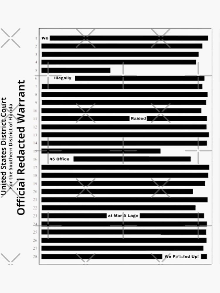 "Official Redacted Warrant Mar A Lago" Sticker for Sale by OldDustyTee ...