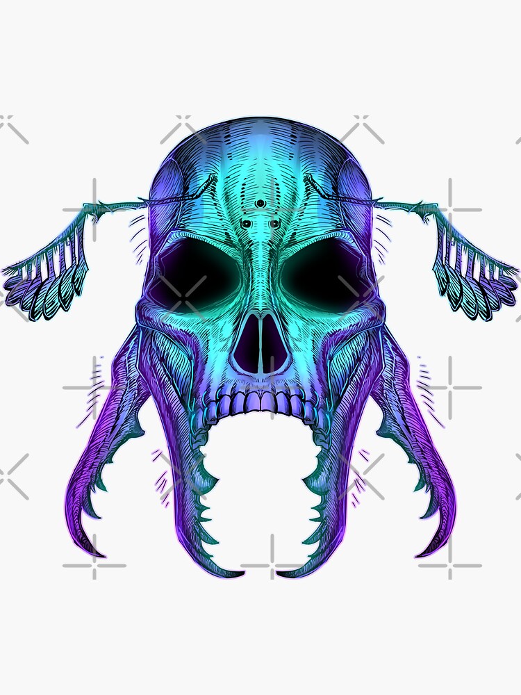 "Eldritch Insectoid Skull Portrait Synthwave" Sticker for Sale by sommy ...