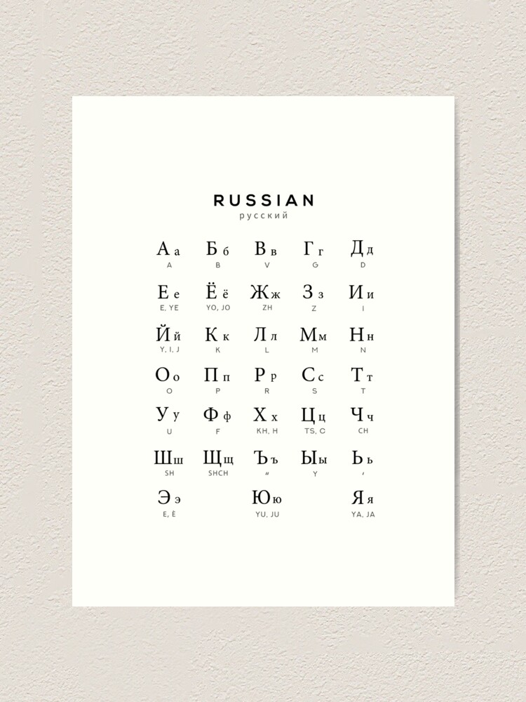 "Russian Alphabet Chart, Russian Language Cyrillic Chart, White Poster ...